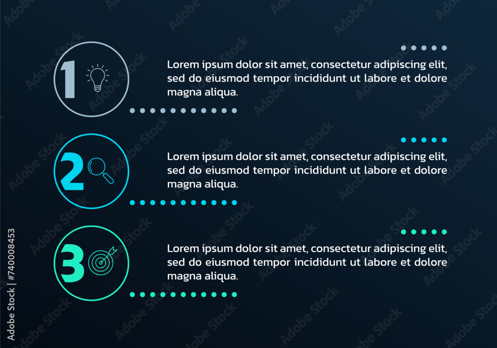 3 step info graphic template. List diagram, chart with three numbers ...