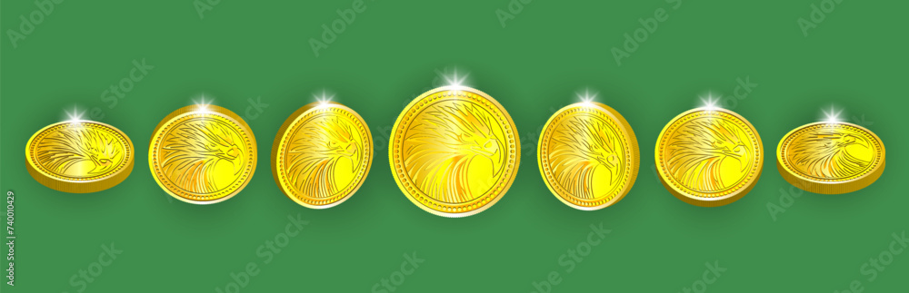 Vector 3d set of volumetric coins with ribbed edge. Collection of ...