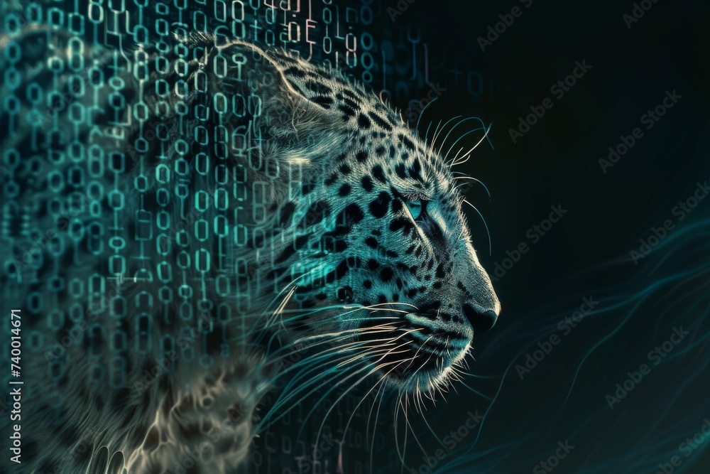 Craft a digital artwork that merges the complexity of binary code with ...