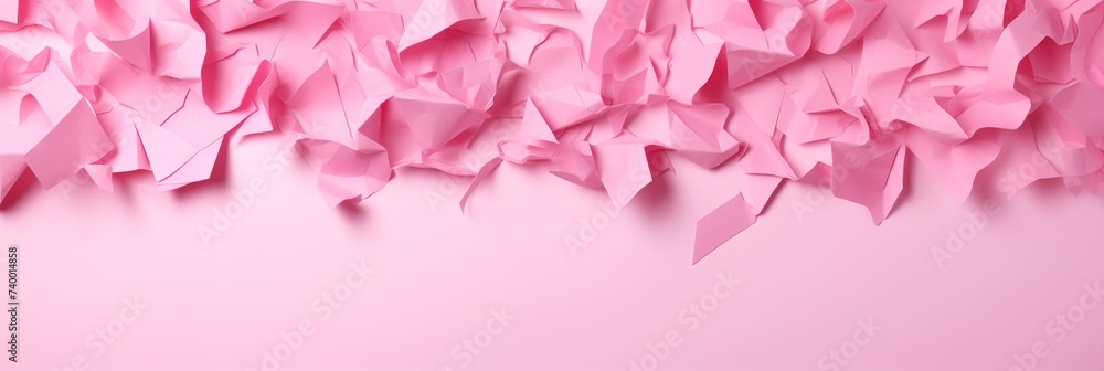Abstract pink collage banner background with scraps of torn crumpled ...
