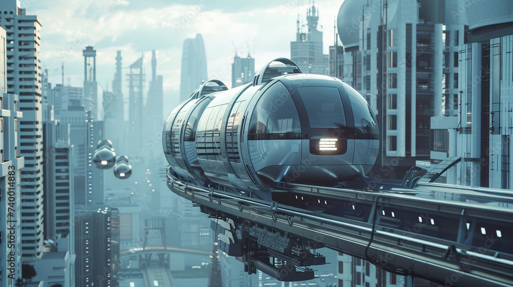 3d render of a magnetic levitation transportation system in a ...