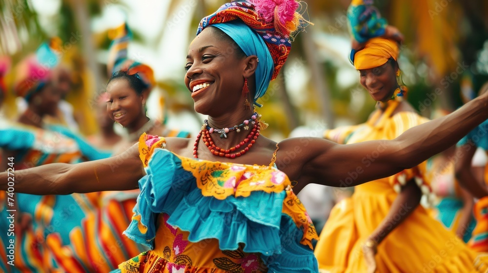 African Women Dancing in Traditional Attire. Joyous African women dance ...