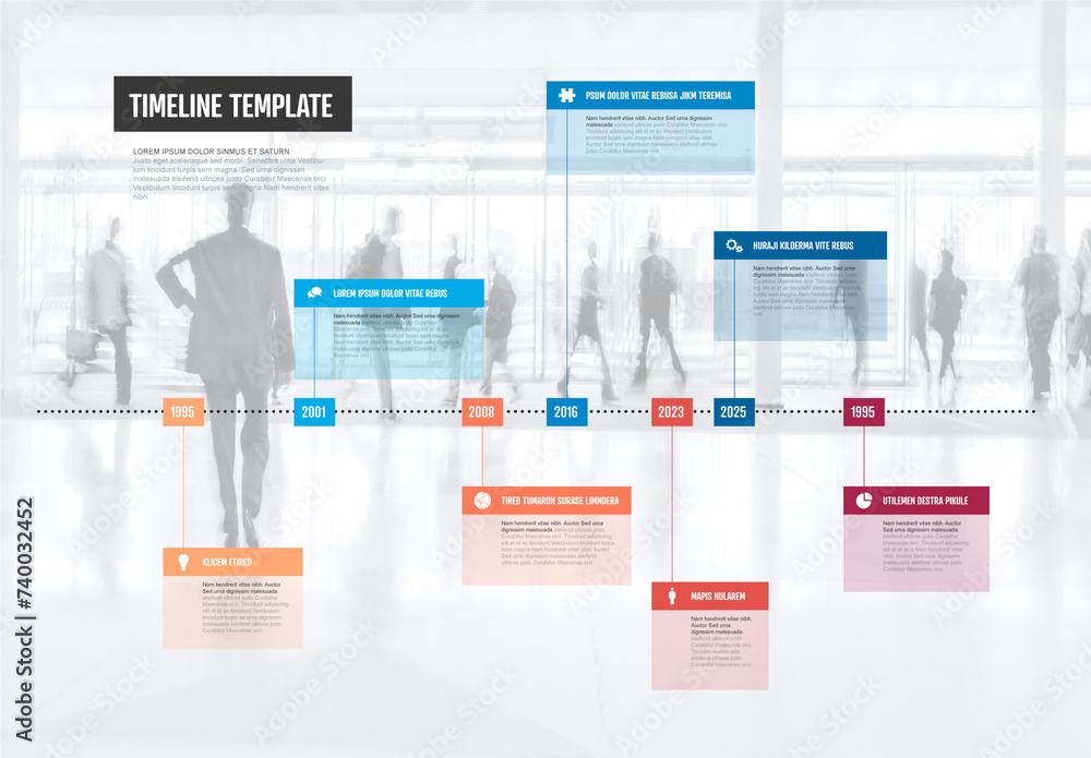 Infographic timeline template with horizontal dotted time line color ...