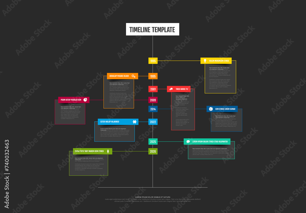Vertical dark Infographic timeline template with dotted time line and ...