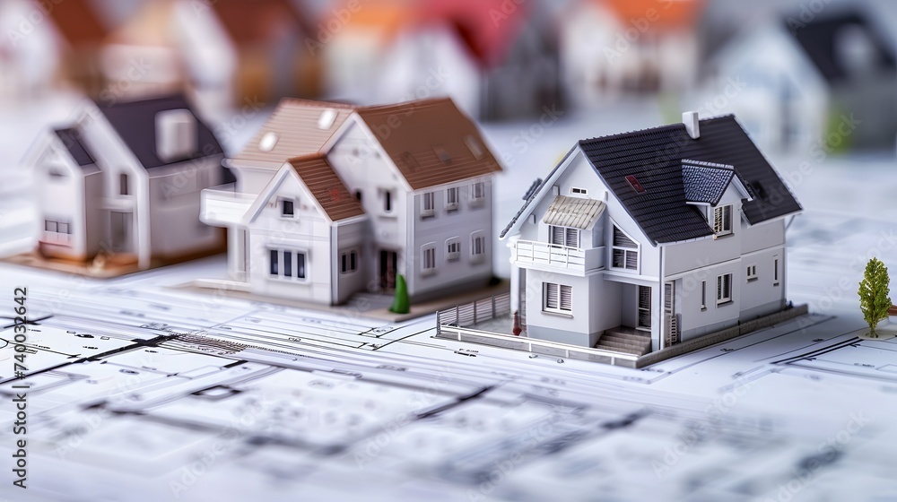architectural model of houses on blueprint draw, banner layout for ...