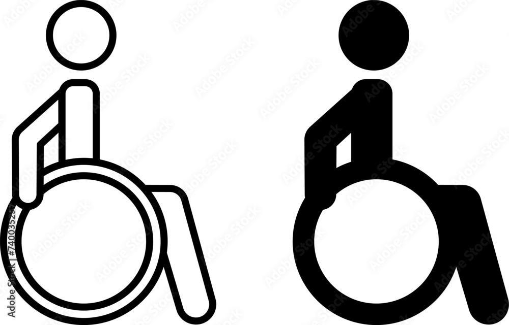 Icons Disabled. Black and White Vector Icons of a Man in a Wheelchair ...