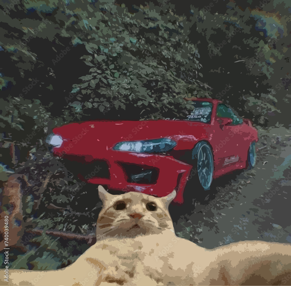 Cat in the forest making a dad kinda selfie after crashing the car ...