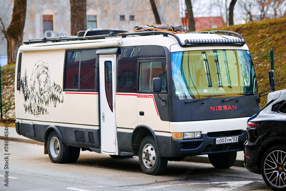 Minsk, Belarus. Feb 18, 2024. Nissan Civilian camper. Nissan Civilian ...