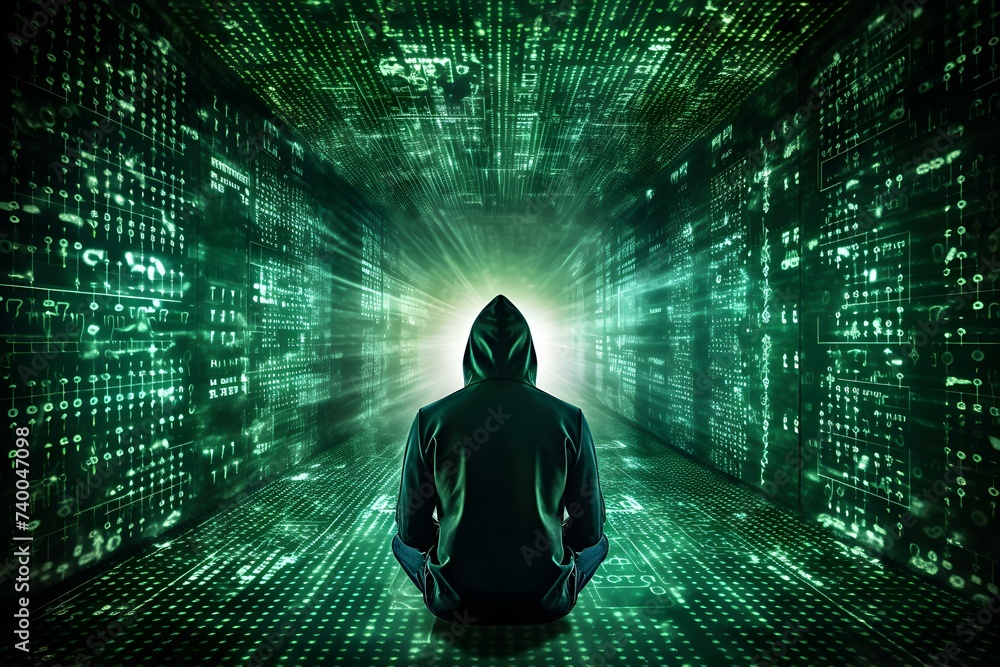 Hacker immersed in cyberspace hacking the Matrix. Concept Cyberspace, Hacker, Matrix, Internet ...
