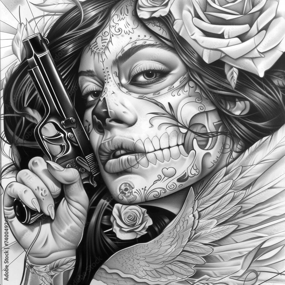 Vintage chicano tattoo style template. Tattoo style portrait of chicano ...