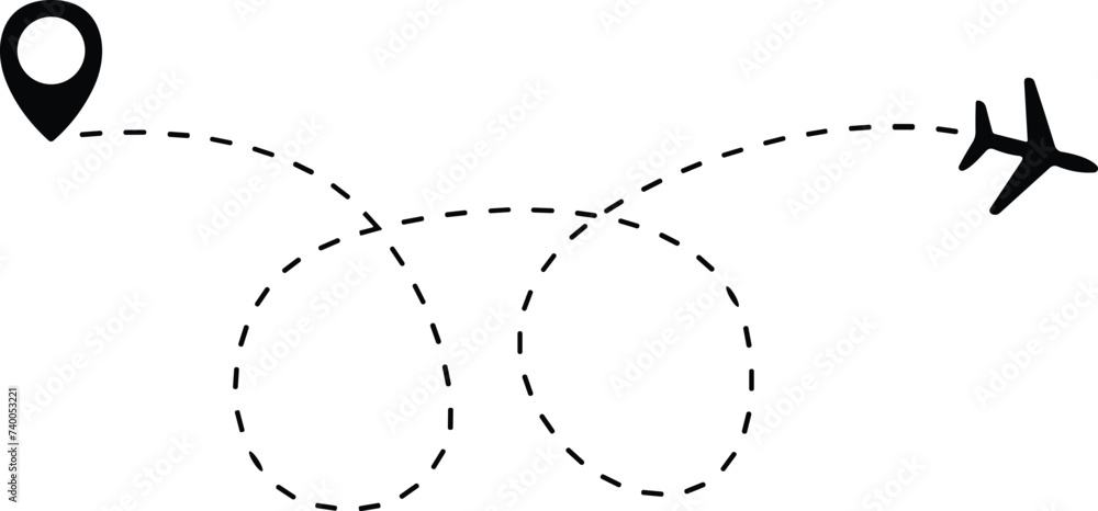 Vetor de Airplane line path icon of air plane flight route with start ...