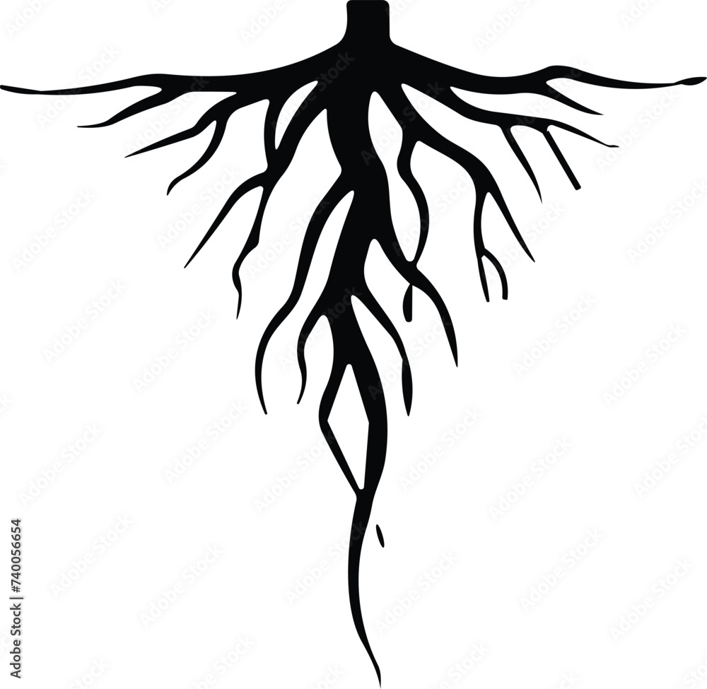 Tree root silhouette icon vector. Taproot and fibrous root system plant ...