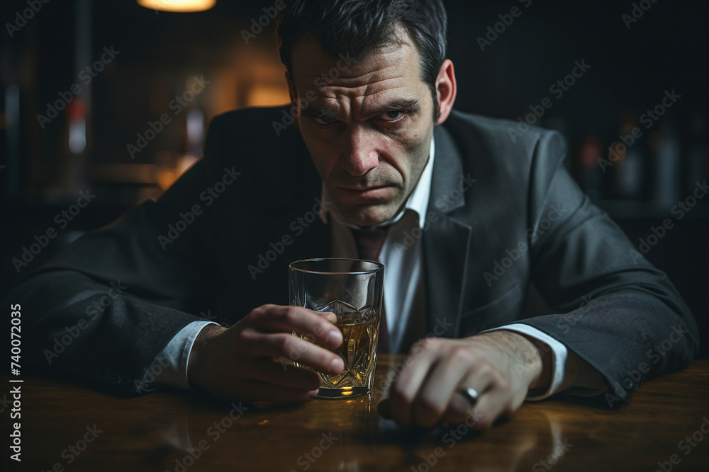 AI generated portrait of sad depressed alcoholic person sitting in a ...