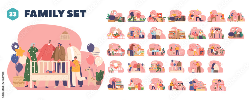 Isolated Vector Elements With Cartoon Family Characters. Parents And ...
