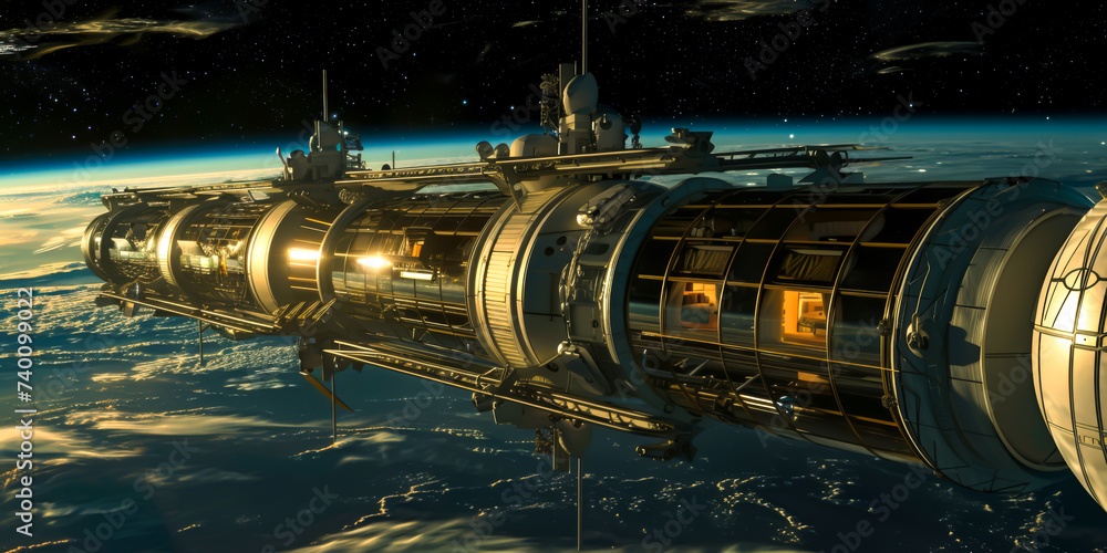 space hotel in the space, similar to a tube with rooms with ...