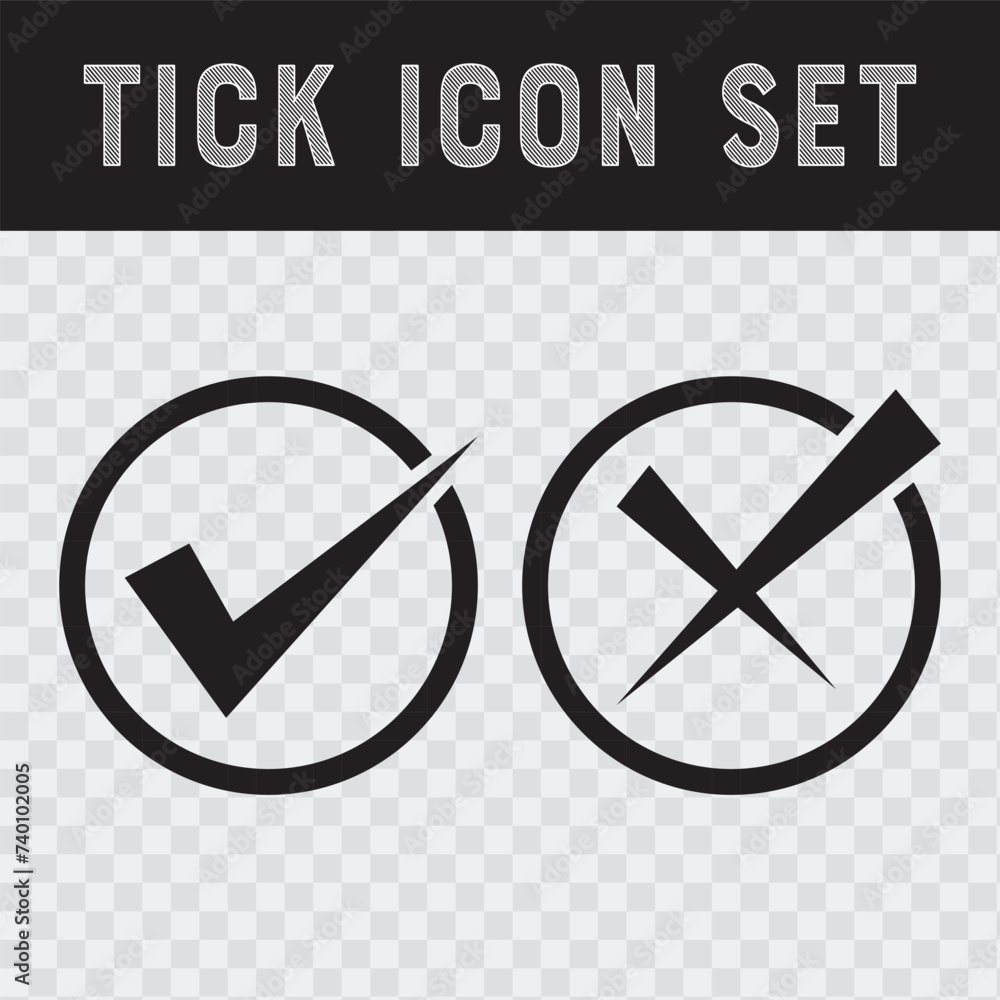 Checkmark icons set. Tick and cross sign. Green check mark and red X ...