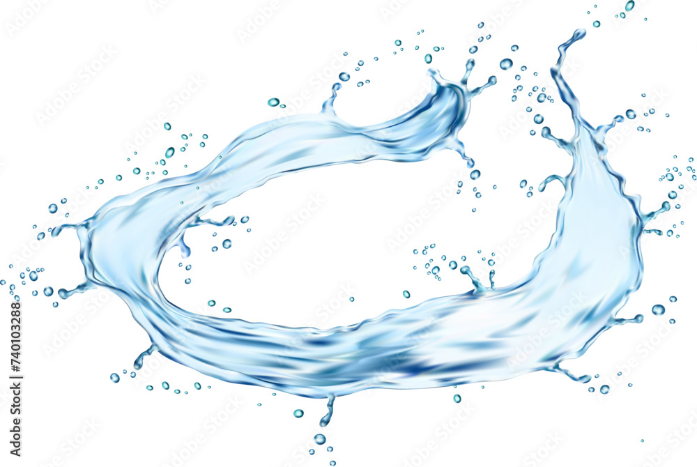 Clean water flow splash with splatters. Isolated realistic 3d vector ...