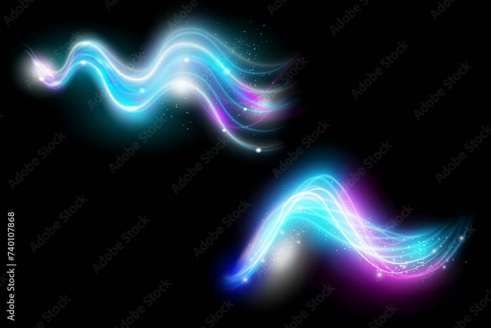 Spiral magic vortex light effect with glow vector. Neon energy swirl ...