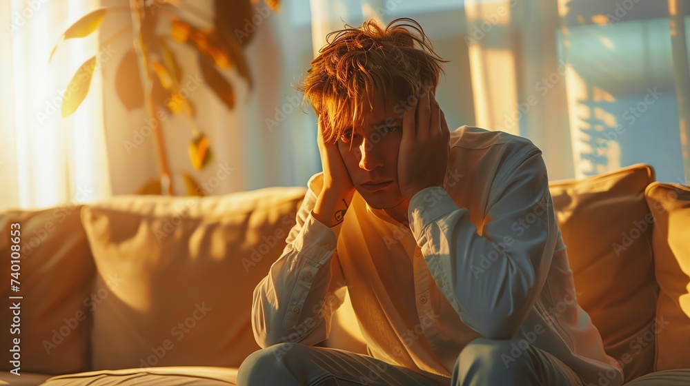 Depressed man sitting alone. Mental health concept. Ai generated image ...