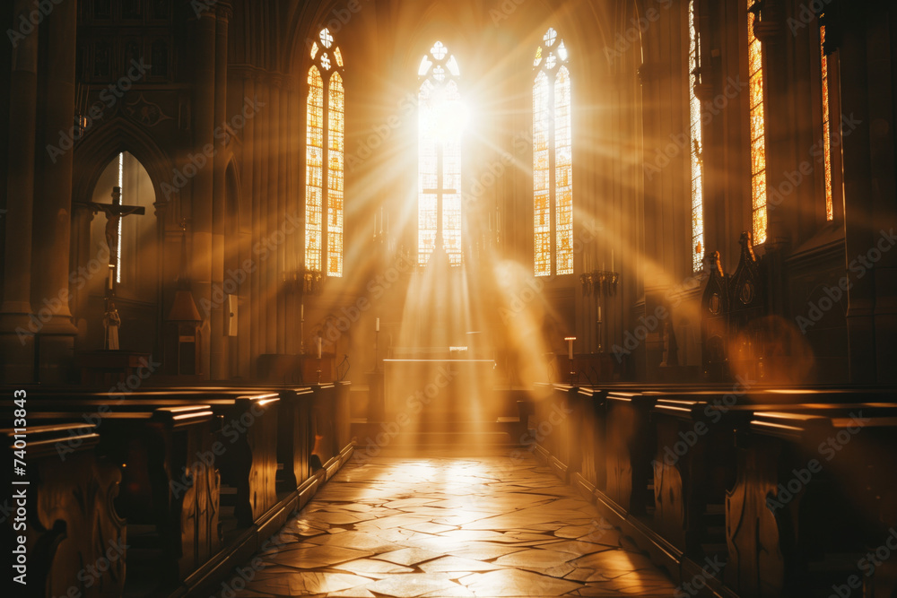 Sunlight shining through a church window. A slide background for ...