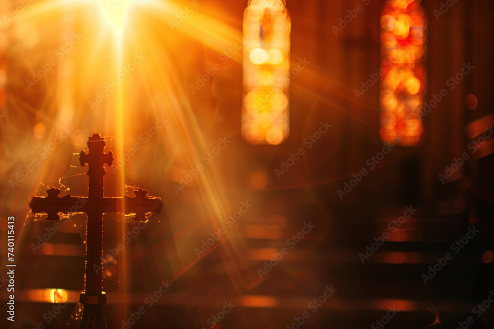 Cross in the church. A slide background for showcasing Christian ...