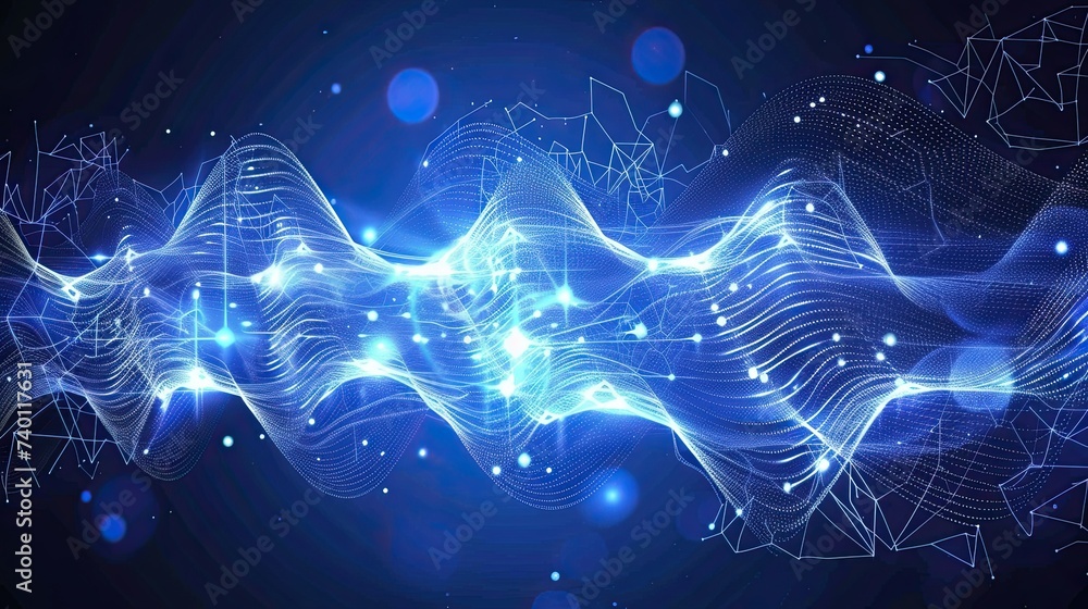 Mesmerizing celestial backdrop: blue wave and stars on black background ...