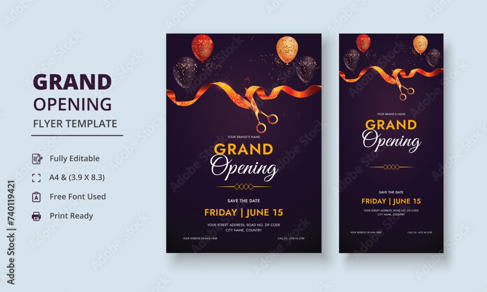 Grand Opening Flyer Template, Realistic grand Opening Invitation ...