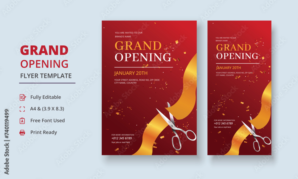 Grand Opening Flyer Template, Realistic grand Opening Invitation ...