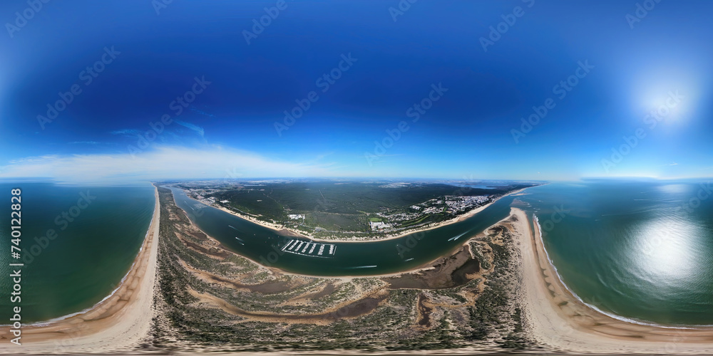 Aerial 360 degrees view of the Rompido Arrow (La Flecha del Rompido), a ...