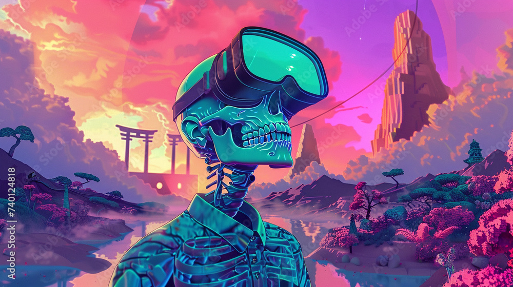 2D pop art of afterlife scenes through VR lenses illustrated with ...
