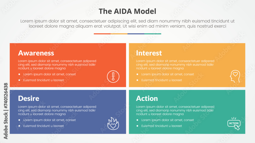 AIDA marketing model infographic concept for slide presentation with ...