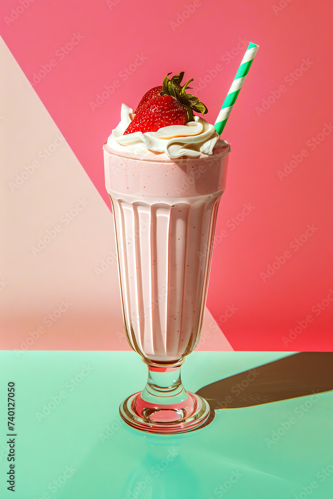 Delicious looking strawberry milkshake on a pastel green formica table ...