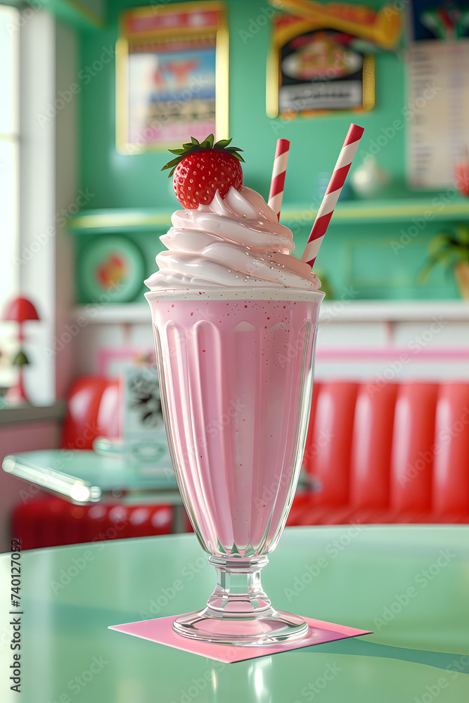 Delicious looking strawberry milkshake on a pastel green formica table ...