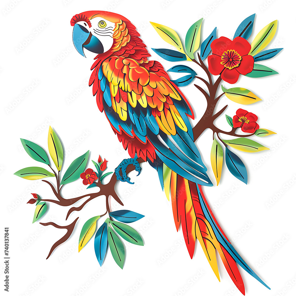 Paper Cut Style of colorful macaw parrot on transparent background PNG ...