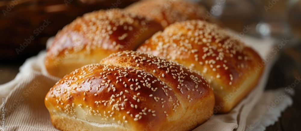 Foto de A detailed view of diamond-shaped Mexican bread rolls, known ...