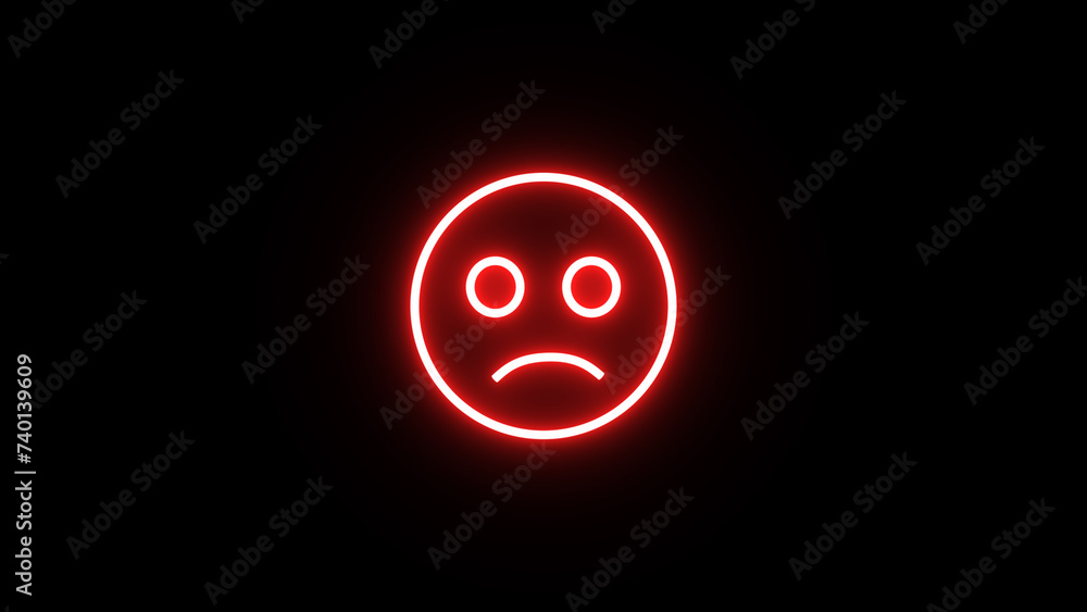 Neon glowing sad smile icon. neon sad emoji icons. character faces with ...