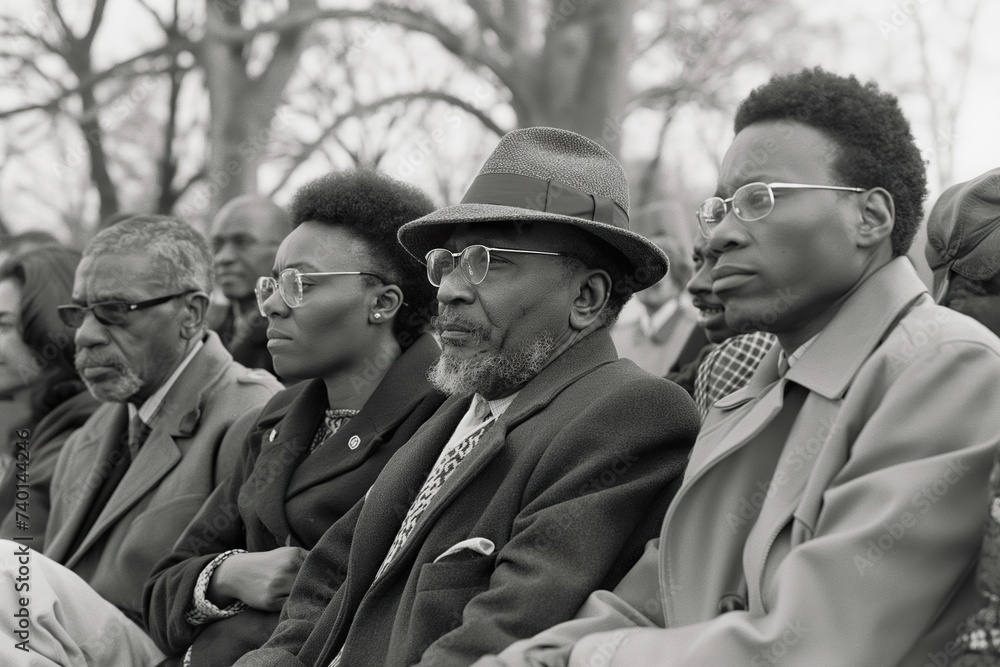 A group of black men are sitting next to each other in this photo ...