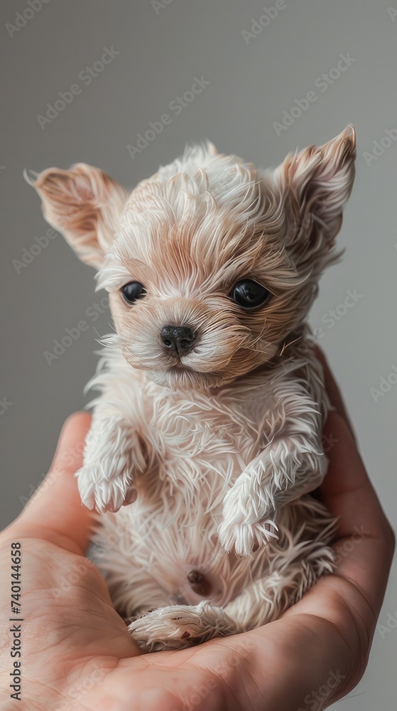 a mini puppy nestled in the palm of your hand, showcasing the tiny ...