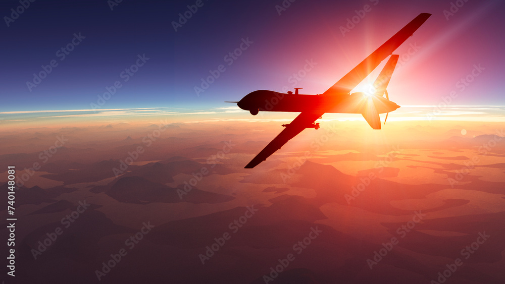 Satellite view of land, war operations, sci-fi, day time. Military ...