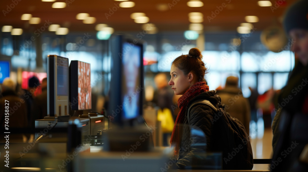 A facial identification process at an airport security checkpoint ...