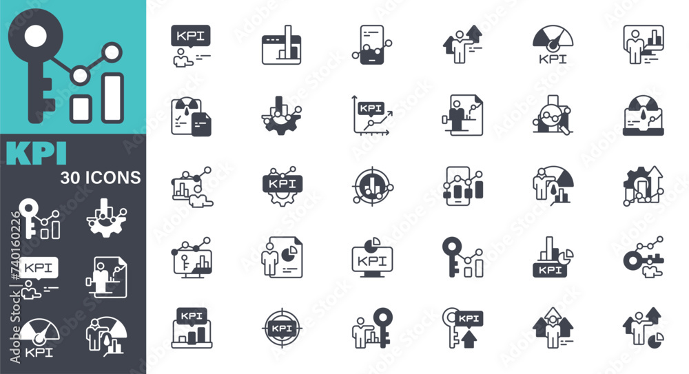 Key Performance Indicator Icons set. Solid icon collection. Vector ...