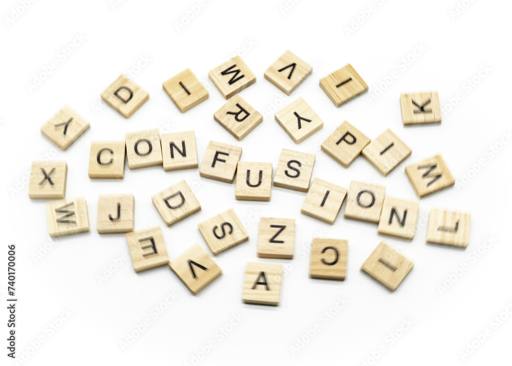 scrabble letters spelling confusion with jumbled letters surrounding on ...