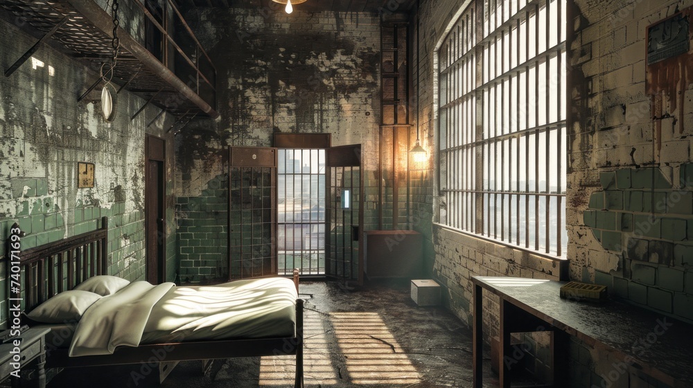 old jail cell with old bars and walls due to the age of day in high ...