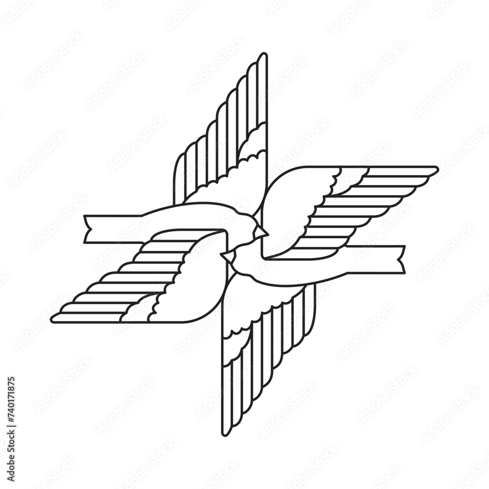 Two birds flying towards each other. The vector element of the pattern ...