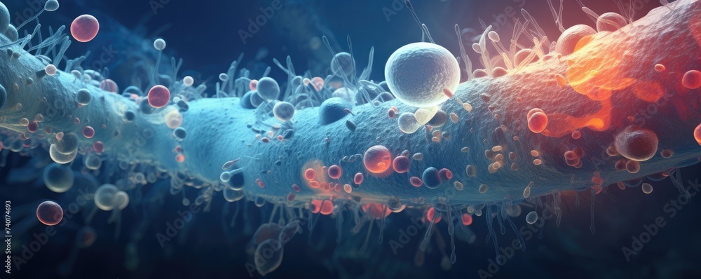 Microscope molecular structure of cancer , blood cells, banner, inside ...