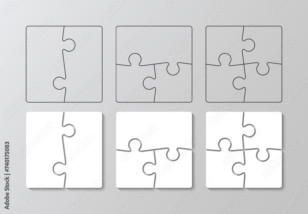 Scheme for thinking game. Puzzle pieces filled and outline. Simple ...