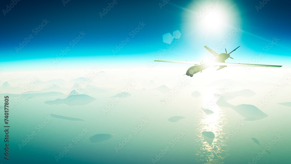 Satellite view of land, war operations, sci-fi, day time. Military ...