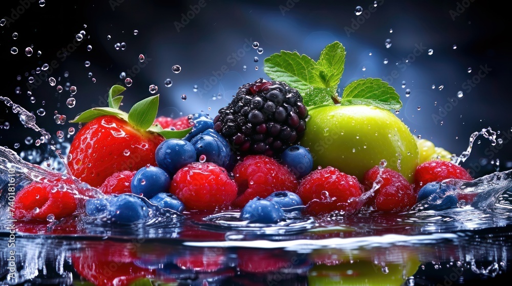 Fresh Fruit Berry Falling with water Splash, reflection, cutout. Juicy ...