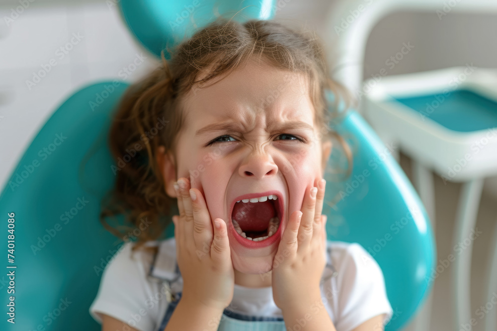 A child throwing a tantrum at the dentist's office. She is scared of ...