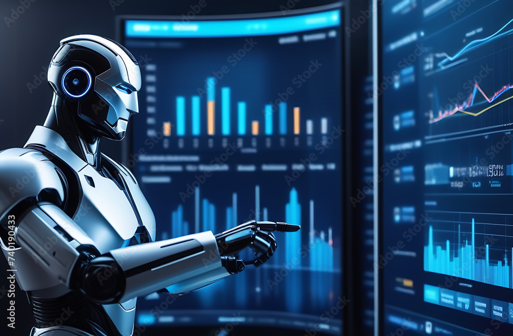 Businessman touch automated data management system to create reports ...